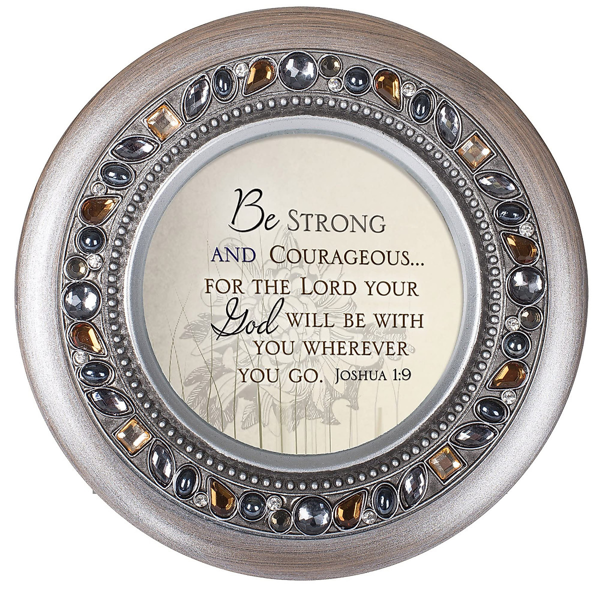 Cottage Garden Be Strong and Courageous Brushed Pewter Jewelry Music Box Plays Amazing Grace
