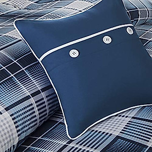 Intelligent Design Camilo Cozy Comforter Casual Cabin Lodge Plaid Design, All Season, Hypoallergenic Cover, Soft Bedding Set with Matching Sham, Decorative Pillow, Blue Full/Queen
