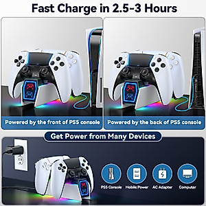 PS5 Controller Charger Station Compatible with Playstation 5 Skin Edge & Dual Controller, 9 RGB LED Light PS5 Accessories Charging Station, PS5 Charging Dock Stand with LED Indicators & Charging Cable