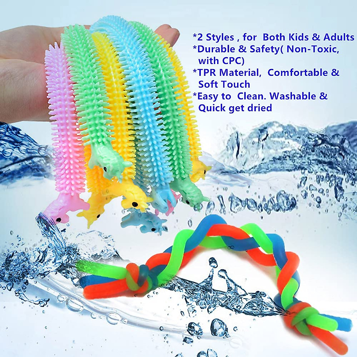 24 Packs Monkey Noodles,Stretching Strings,12 Pcs Unicorn Shaped,12 Pcs Noodle Shaped,Sensory Fidget Set, Stretching up to 4.3-6 feet length,monkey noodle fidget set,fidget noodles