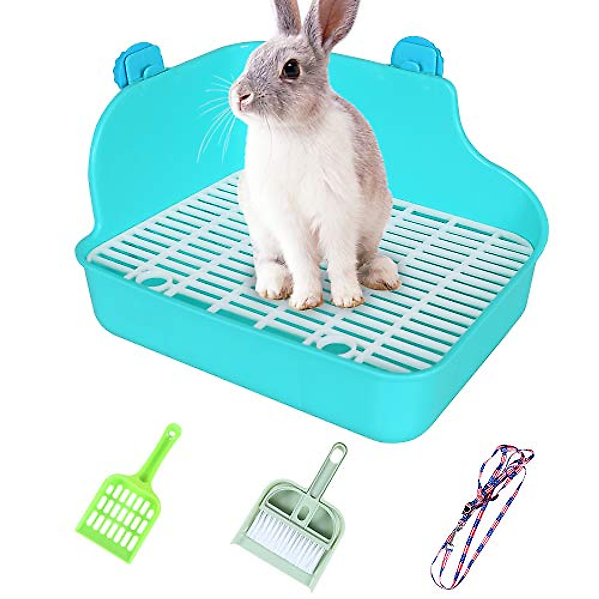 Hptmus Rabbit Litter Box - Turquoise Corner Litter Box Rectangular Pet Litter Box Bunny Accessories Plastic Litter Box for Small Animals
