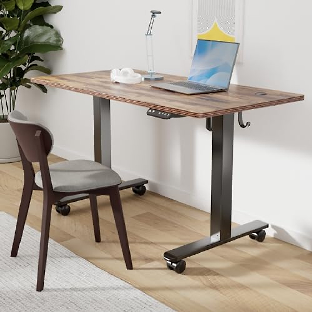 BANTI 63'' Standing Desk, Electric Stand up Height Adjustable Home Office Table, Sit Stand Desk with Splice Board, Rustic Brown
