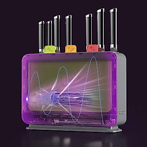 Smart Knife Holder, UV Cleaning Knife Utensil Holder with Integrated Cutting Boards Storage for Kitchen Countertop, 14.7 x 4 x 11.8 (White)