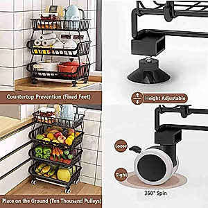 Multi-Tier Vegetable Storage Rack, Movable Stackable Fruit Vegetable Shelf, for Kitchen, Pantry, Bathroom, Garage, Living Room,4 Tier