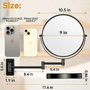 Anfauny 9 Inch Wall Mounted Makeup Mirror - 1X/10X Double-Sided Magnifying Mirror - 360° Swivel Vanity Mirror [Foldable & Extendable Design & Anti-Rust] Shaving Cosmetic Wall Mirror for Bathroom