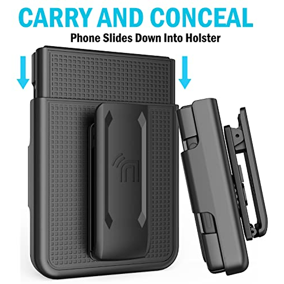 Case with Clip for Galaxy Z Flip 4 5G, Nakedcellphone [Grid Texture] Slim Hard Shell Cover and [Rotating/Ratchet] Belt Hip Holster Holder Combo for Samsung Z Flip4 Phone (SM-F721U, 2022) - Black