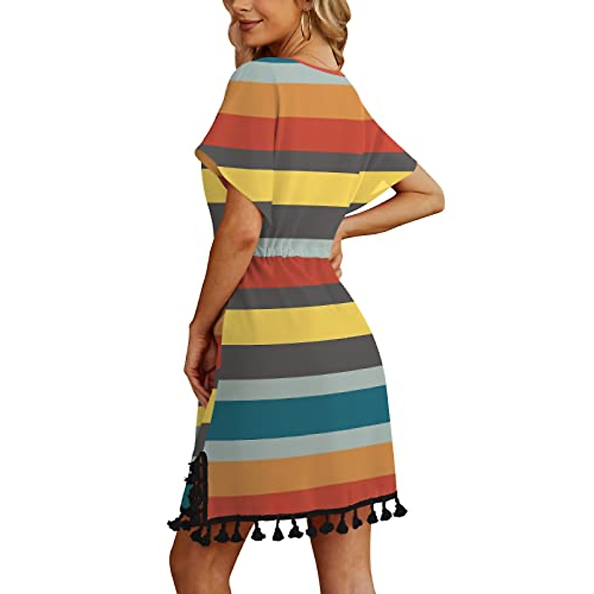 Yincro Women Swimsuit Coverup 2025 Bathing Suit Cover Ups for Swimwear Bikini Beach Dress (Red Yellow Stripe, M)