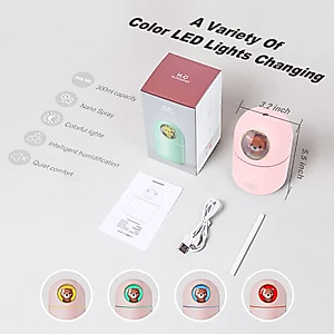 Mini Humidifiers for bedroom,Cool Mist Humidifiers,Small humidifier for Bedroom,Home, Travel Office and Plants.(300ml,pink)