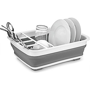 Home Basics Silicone and Plastic Easy Storage Collapsible Dish Rack and Cutlery Holder White