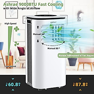 COSTWAY Portable Air Conditioner, 9000BTU Personal Air Conditioner with 2 Wind Speeds, Remote Control, 24H Timer, Window Kit, 350 sq.ft, Smart Portable AC Unit with Sleep Mode, Suitable for Home & Office Use, Energy-saving, White