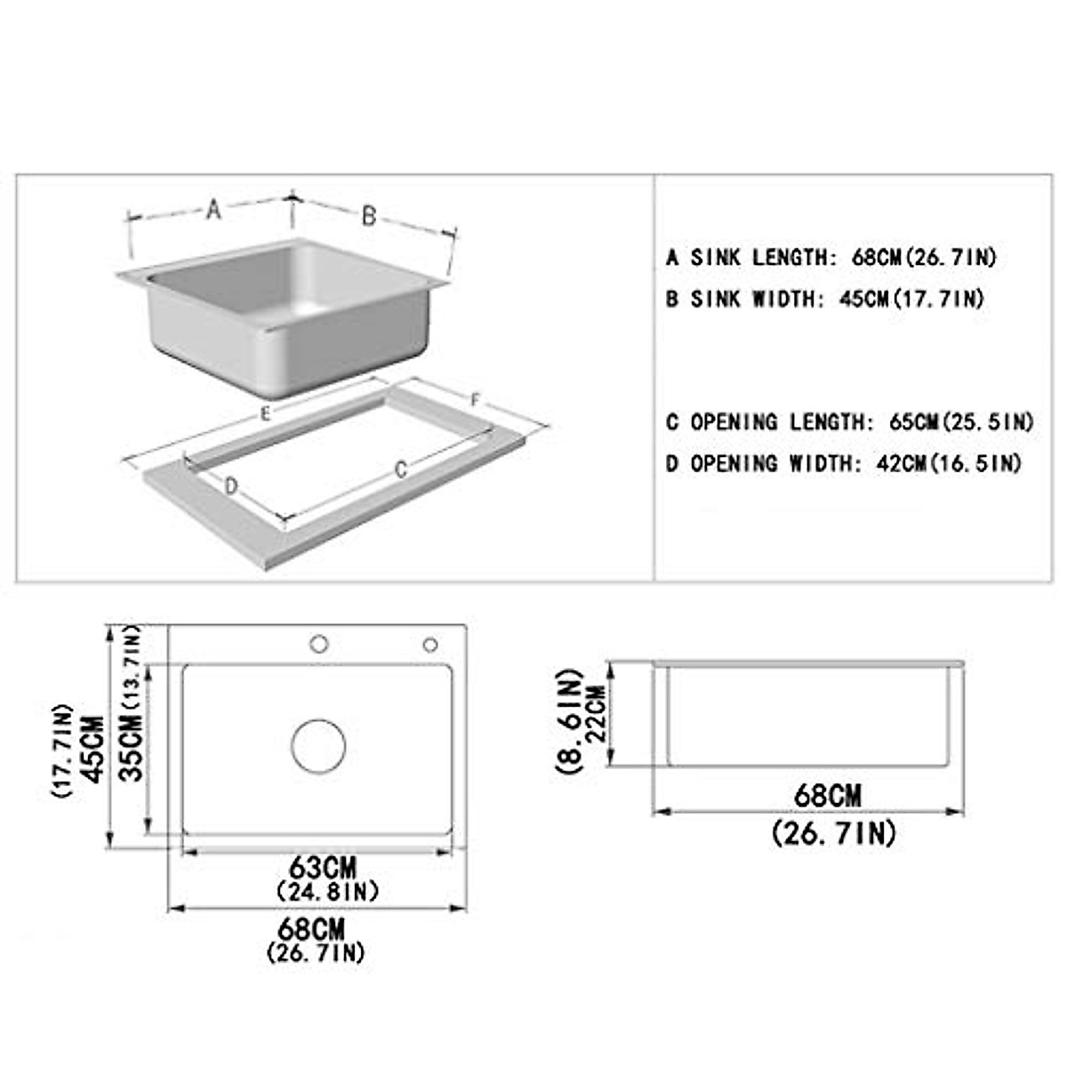YNIYUJK Kitchen Sink Stainless Steel Sink Large Single-bath Kitchen Sink Under Counter Basin Sink Large-capacity Vegetable Sink Brushed Single-bath Sink Bar Sink