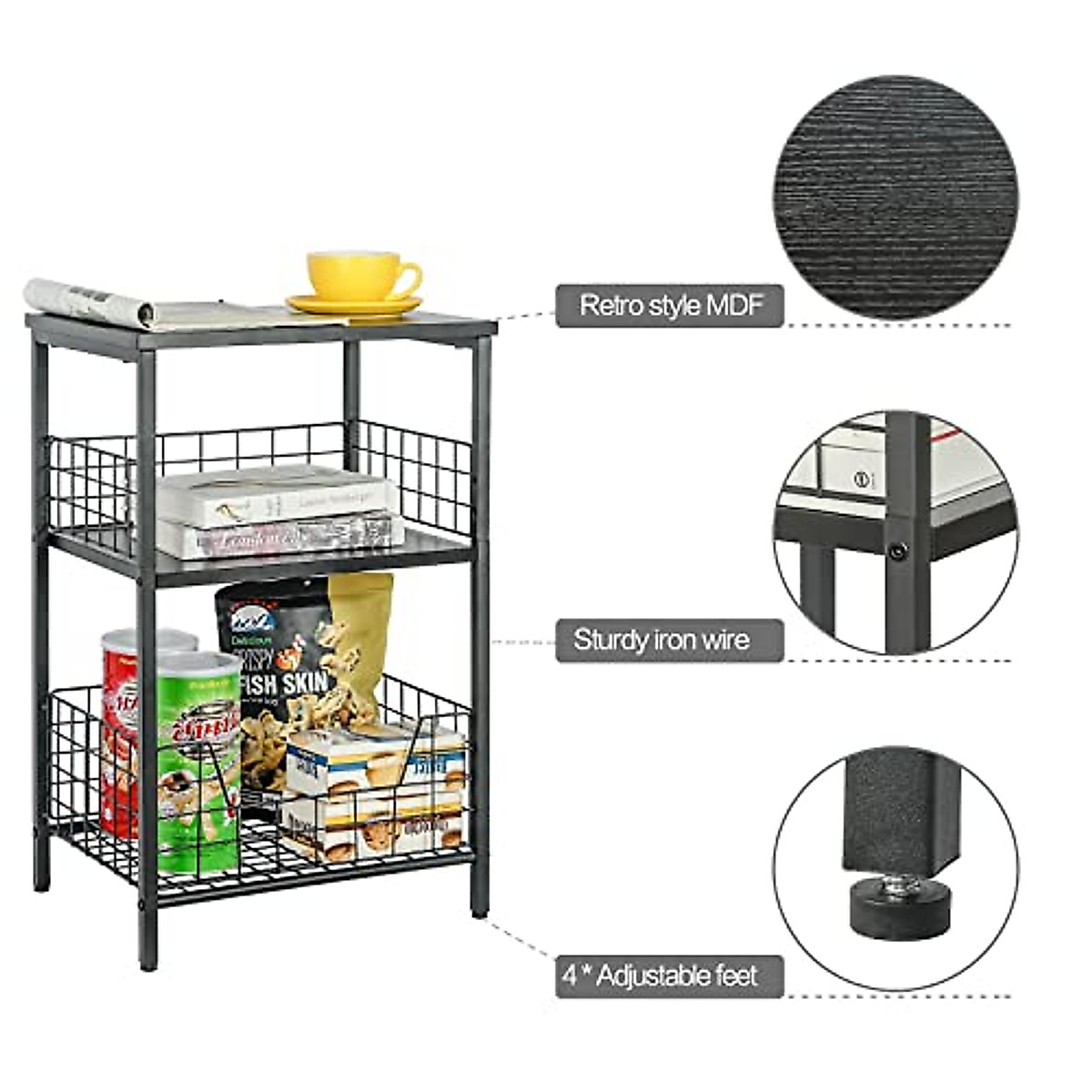 X-cosrack End Table,Industrial Retro Small Side Table for Small Spaces Living Room Bedroom Kitchen and Office,Stable Wood and Metal Frame,Black