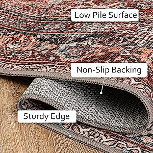 BESBLEE 5X7 Area Rugs Machine Washable Runner Rugs for Living Room Bedroom Hallway, Non Slip Indoor Soft Accent Distressed Boho Vintage Print Lightweight Thin Low Pile Carpet, Brick