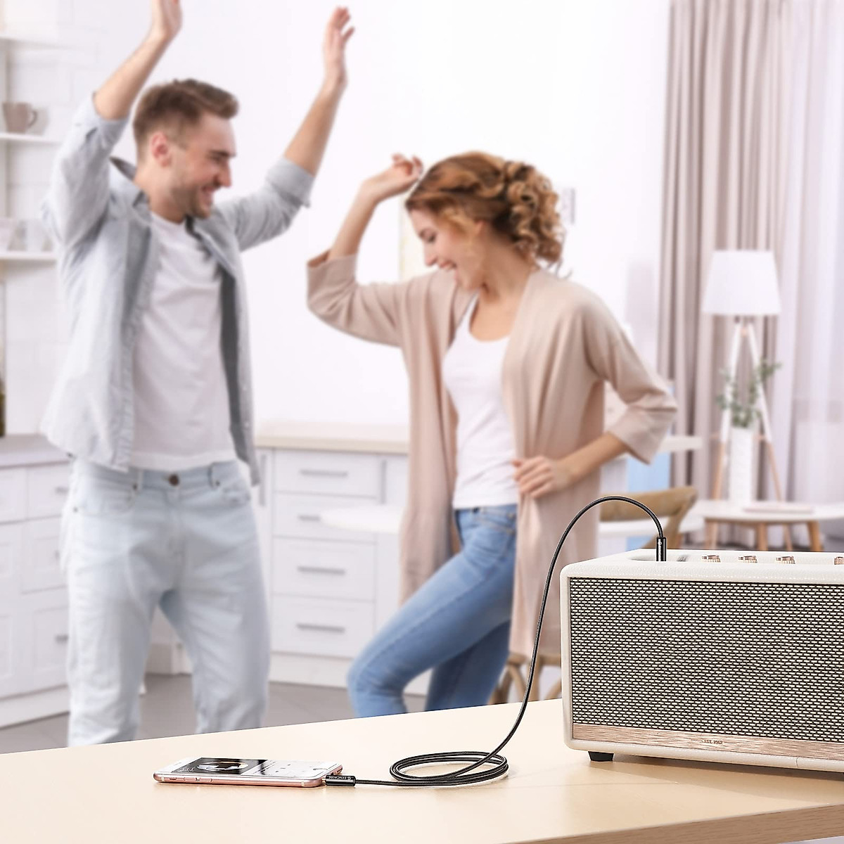 Syncwire 3.5mm Nylon Braided Aux Cable (32.8ft/10m, Hi-Fi Sound), Audio Auxiliary Input Adapter Male to Male AUX Cord for Headphones, Car, Home Stereo, Speaker, iPhone, iPad, iPod, Echo & More - Black