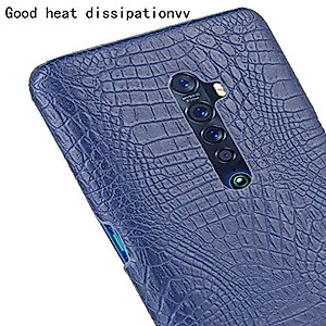 HualuBro for Oppo Reno 2 Case, Premium PU Leather Ultra Slim Shockproof Back Bumper Phone Protective Case Cover for Oppo Reno2 2019 Smartphone (Crocodile Blue)