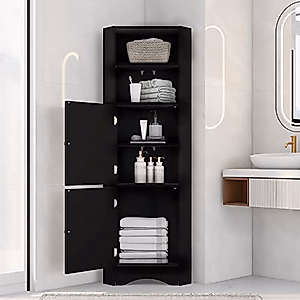 Lifeand Tall Bathroom Corner, Freestanding Doors and Adjustable Shelves, 61.02" H Triangle Storage Cabinet, Black