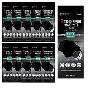 (Pack of 10) Korea Black Disposable KF94_ Face Masks, Unisex, 4-Layer Filters Breathable Comfortable, Adjustable Strap, Nose Mouth Covering Dust Mask Made in Korea.