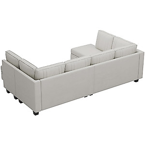 Belffin Sectional Couch with Storage Ottoman, U Shaped Sectional Sofa Couch, Convertible U-Shape Sectional Couch for Living Room, Beige