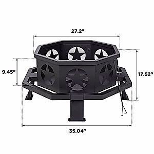 PaPaJet 35 Inch Outdoor Fire Pits, Octagonal Wood Burning Fire Pit, Heavy Duty Bonfire Pit for Patio Backyard Garden Camping Beach