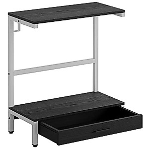 2 Tier Desktop Printer Stand Monitor Stand with Drawer, Small Home Printer Stand, Desk Organizer with Hook Non-Slip Feet for Home and Office(Black)