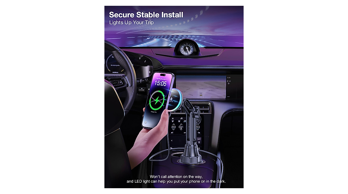 MagSafe Car Mount Charger with RGB LED for iPhone - Secure & Adjustable