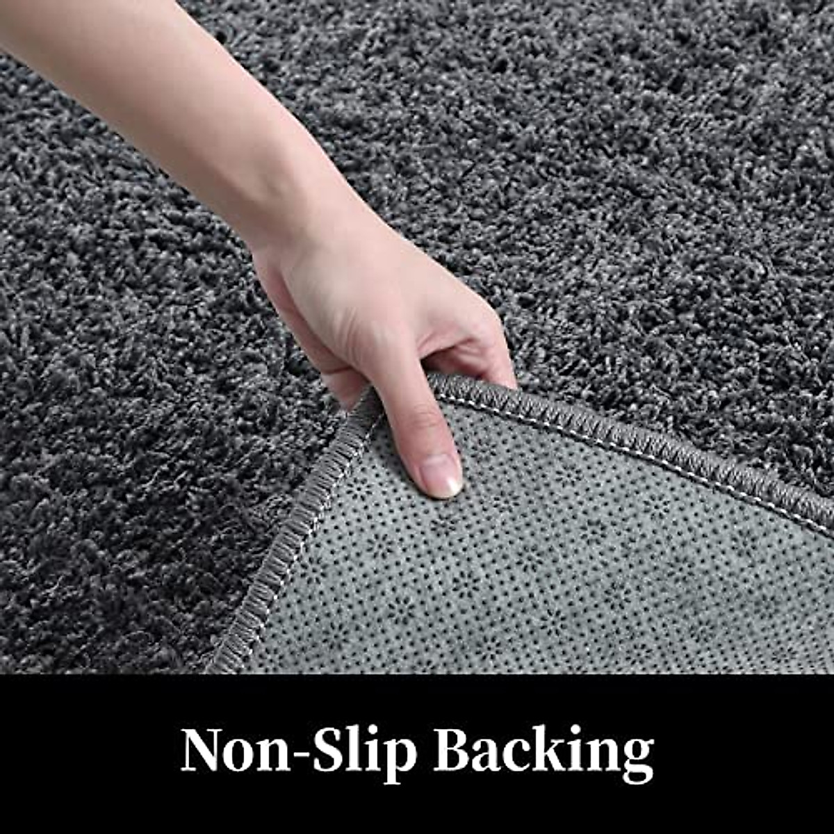 NANAN 9 x 12 Solid Shag Area Rug Large Living Room Area Rug Modern Shaggy Area Rug Indoor Non Slip Carpet Non-Shedding Shag Area Rug Fluffy Plush Area Rug for Bedroom Nursery, 9' x 12', Dark Grey