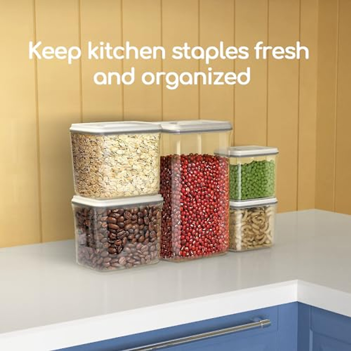 HCM Airtight Food Storage Containers, BPA Free Plastic Cereal Containers with Easy Lock Lids for Kitchen Pantry Organization and Storage (4PCS, 0.75L*4)