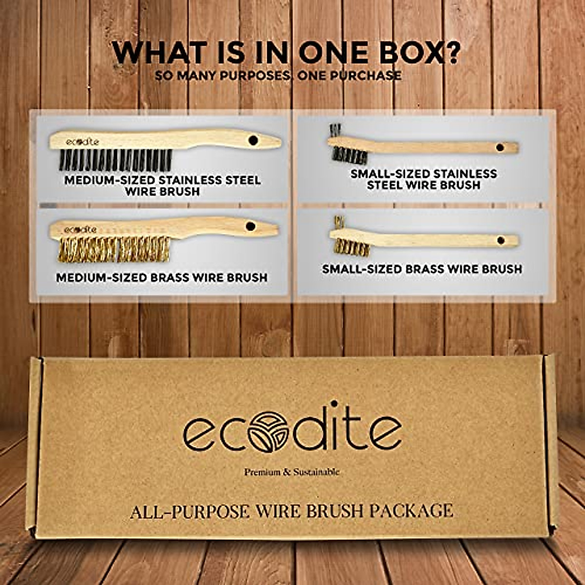 [Wire Brush Set for Cleaning] 4-Pack Multi Purpose Beechwood Handle Medium & Small, Brass & Stainless Steel Wire Scratch Brush for Rust, Paint, Welding, Heavy & Light Household Cleaning