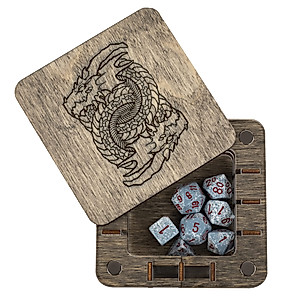 SMONEX Dice Box - Dice Storage Box with Magnetic Lid Suitable for Dungeons and Dragons - Engraved Wooden Box Ideal as DND Gifts and Gifts for Other RPG