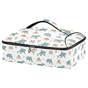 Kcldeci Insulated Thermal Food Carrier Insulated Casserole Carrier for Hot or Cold Food,Nautical Cute Sea Animals Insulated Tote Bag for Potluck Cookouts Parties Picnic,Lasagna Lugger