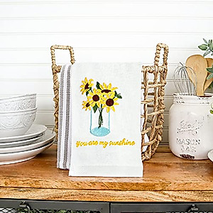 AnyDesign 2 Pack Sunflower Hand Towels Spring Cotton Embroidered Flower Decorative Dish Towel for Bathroom Hand Drying Cleaning Cooking Summer Towel Gift Set, 29.5 x 13.7 Inch