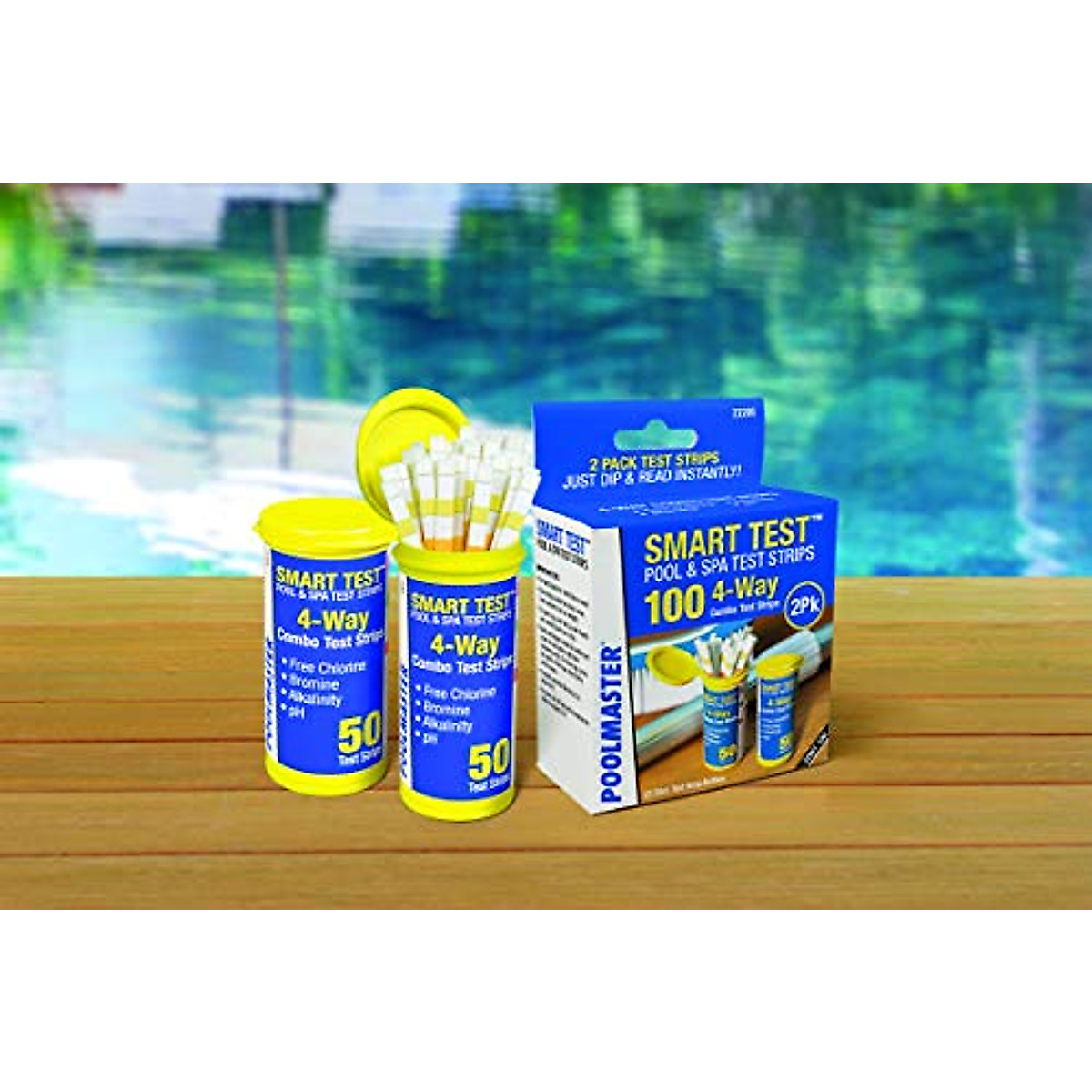 Poolmaster 22200 Smart 4-Way Swimming Pool and Spa Water Chemistry Test Strips, 100 Count, 2 Pack, Made in The USA, Yellow & HYDROTOOLS by SWIMLINE Mini Chemical Dispenser for Spas and Personal Pools