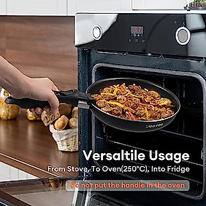 JEETEE Nonstick Pots and Pans Set with Removable/Detackable Handle RV Pots Induction Cookware Stackable Cookware Set for Camping, PFOA Free, Dishwasher/Oven Safe (Black, 10pcs Cookware Set)