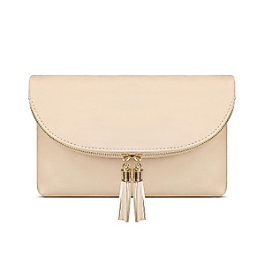 Solene Women's Envelop Clutch Crossbody Bag With Tassels Accent (WU075-Nude)