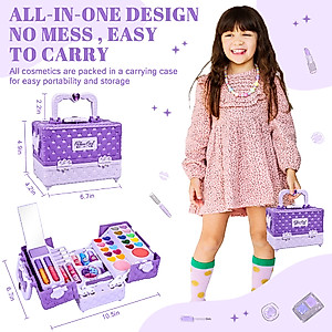 Kids Makeup Kit for Girls 44 Pcs Washable Makeup Kit,Real Cosmetic for Little Girls (Lilac)