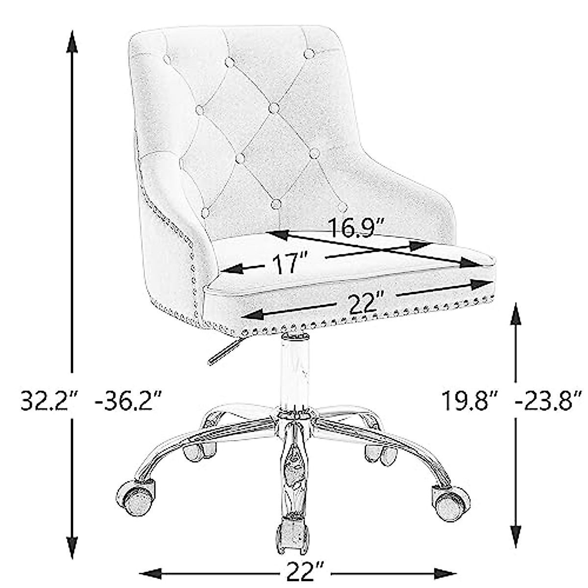 Home Velvet Office Chair Tufted Computer Desk Chair Swivel Adjustable Accent Vanity Chair with Arms Nailhead Trim for Bedroom