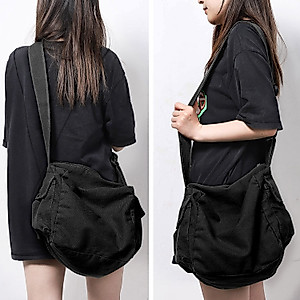 WantGor Canvas Crossbody Bag for Women Men, Large Shoulder Tote Bag Work Handbag Casual Hobo Bags (Black)