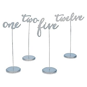 Silver Table Numbers (1-12 wooden calligraphy) Wedding and Party Supplies