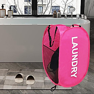 Larpur Pop Up Laundry Baskets, 2 Pack Mesh Laundry Hampers Collapsible Clothes Hampers for Home, Dorm, Travel (Black + Pink)