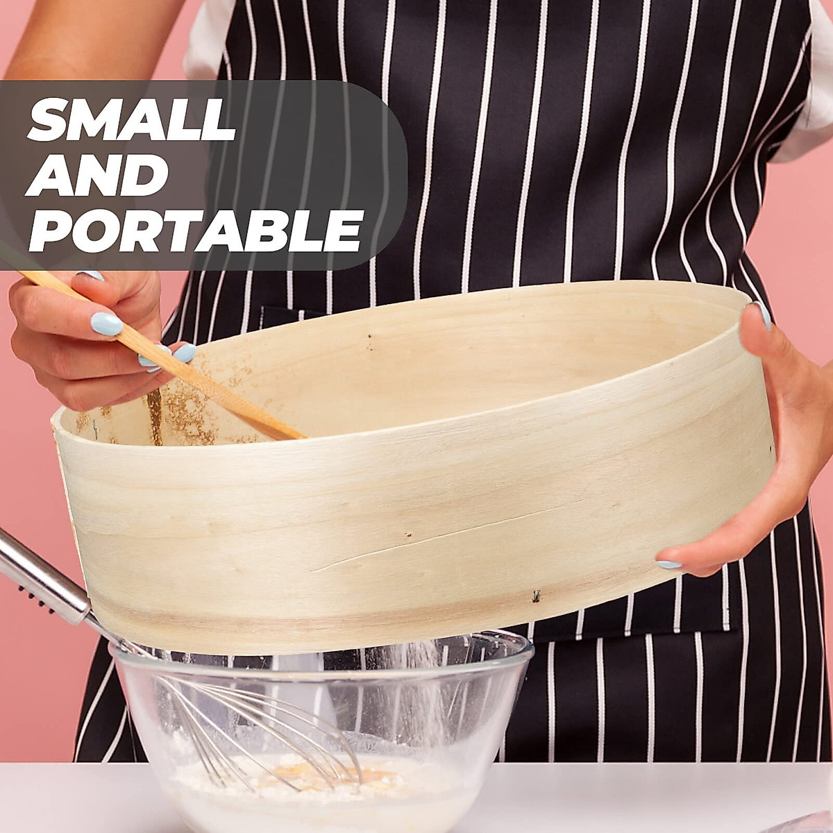 Operitacx Flour Sifter Handheld Sieve 60 Mesh Wooden Flour Strainer Baking Sifter for Cooking Pastry Baking Straining Powdering Kitchen Utensil (Diameter 10.6 inch)