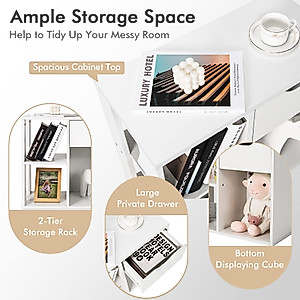 Giantex Kids Toy Storage Organizer White, 21" H Wooden Floor Storage Cabinet with 3 Cubes and 1 Drawer, Small Multifunctional Kid Bookcase for Nursery Playroom and Bedroom