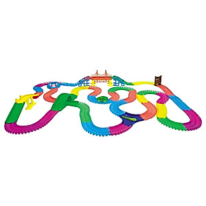 Mindscope Twister Tracks Mega Set Neon Glow in The Dark Flexible Track System with 547 Pieces Over 25 Feet of Track & Accessories