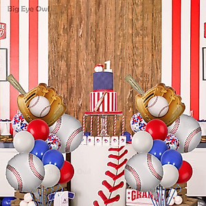 Baseball Balloons Birthday Party Supplies Decorations Glove Round Baseball Bat Theme Mylar Confetti Red and Blue white Foil Balloon Boy Baby Shower