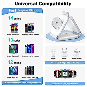 Wireless Charger, Magnetic Foldable 3 in 1 Charging Station, Fast Travel Wireless Charging Pad, Compatible with Magsafe for iPhone 14/13/12/Pro Max/Plus/Mini, Apple Watch and Airpods 2/3/Pro