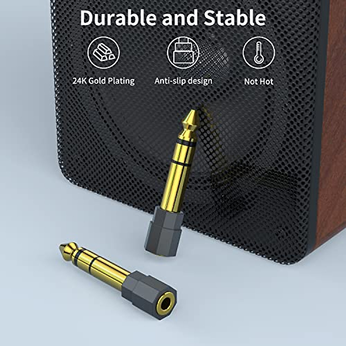 2 Pack 6.35mm 1/4 Male to 3.5mm 1/8 Female Stereo Headphone Adapter Audio Jack Plug Gold Plated for Speaker Headphone Guitar Digital Piano Amp Adapte (Grey)