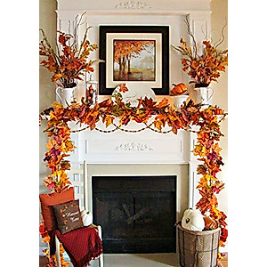 DearHouse 2 Pack Fall Garland Maple Leaf, 5.9Ft/Piece Hanging Vine Garland Artificial Autumn Foliage Garland Thanksgiving Decor for Home Wedding Fireplace Party Christmas
