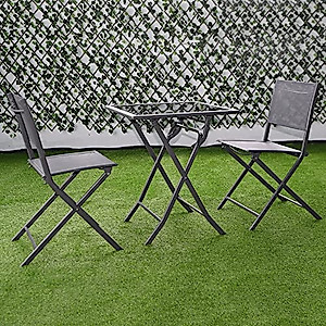 LIRUXUN 3 Pcs Bistro Set Garden Backyard Table Chairs Outdoor Patio Furniture Folding Square Table