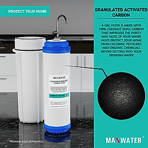 Max Water 10"x 2.5" GAC (Granular Activated Carbon) Water Filter Replacement Cartridge Compatible with 10" Standard Whole House and RO Water Filtration Systems, Coconut Shell Carbon - Pack of 25