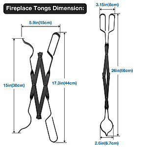 Stanbroil Outdoor Campfire Fireplace Tongs, 26" Long, Log Grabber, Black