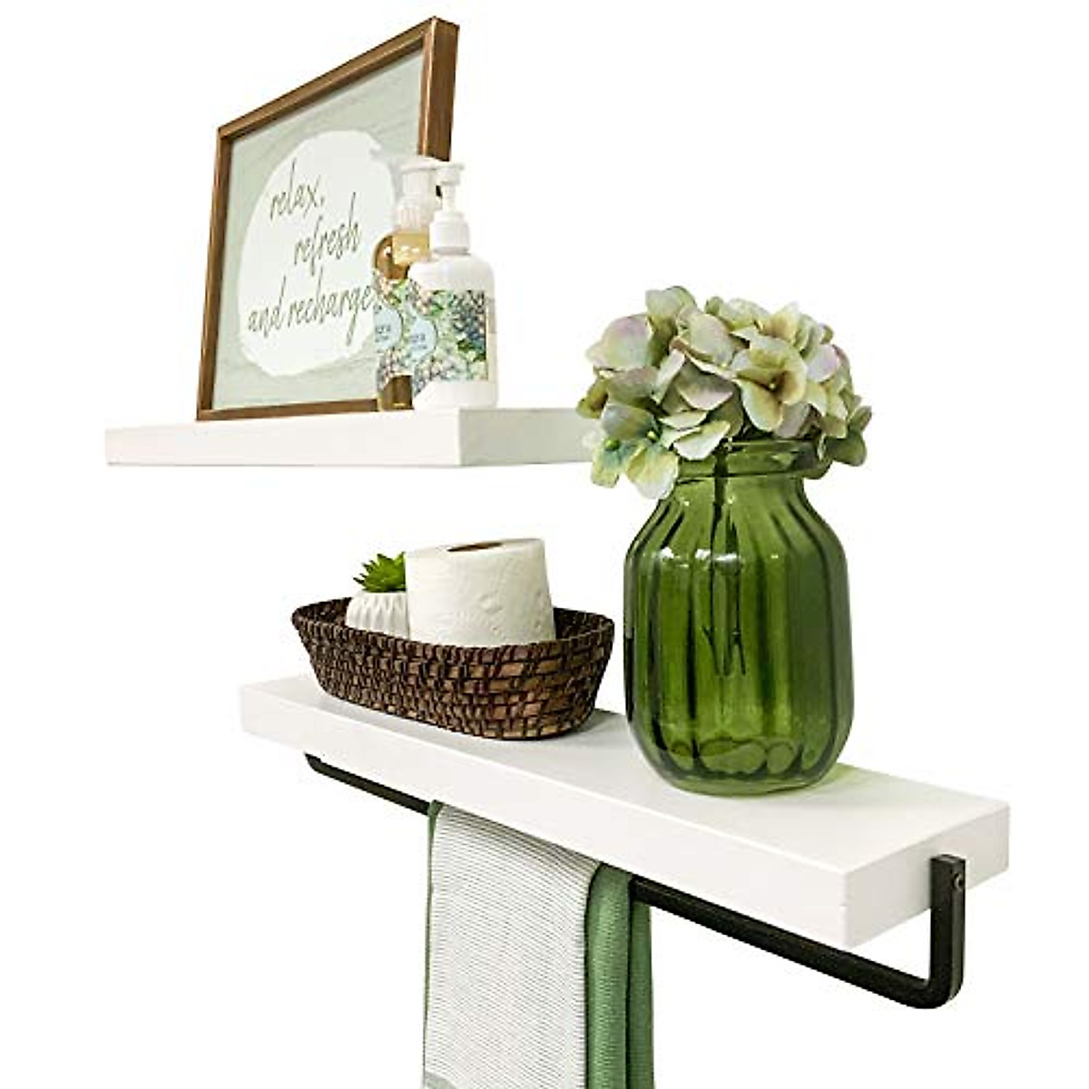 True Floating Towel Holder Set (White, 24 Inch)